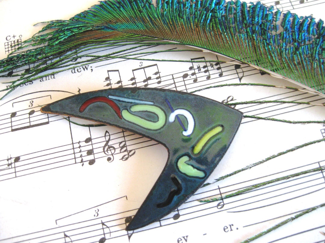 Enameled Copper Brooch, Boomerang Pin, Mid-century Modernist Jewelry - Etsy