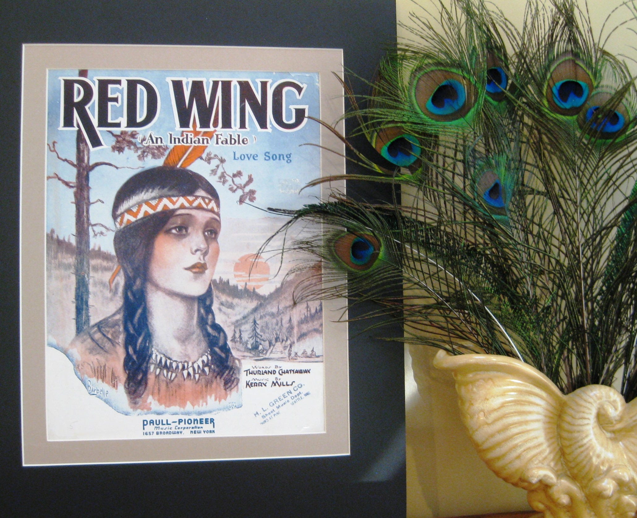Red Wing Sheet Music, Vintage Indian Fable Love Song, Matted Wall Art ...