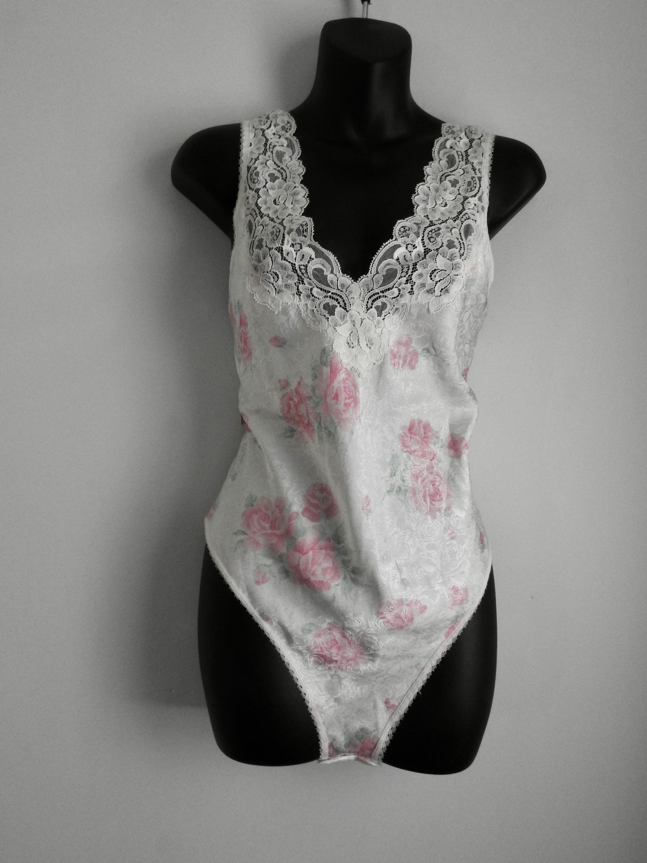 Vintage 1980s Linda for Eaton Embossed Satin Lace Trim Lingerie Teddy ...