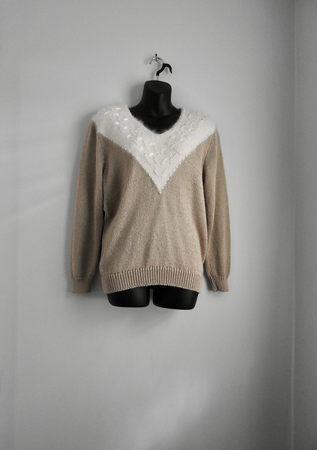 Vintage 1980s Franco Valeri Sweater Taupe With Cream Angora Details ...