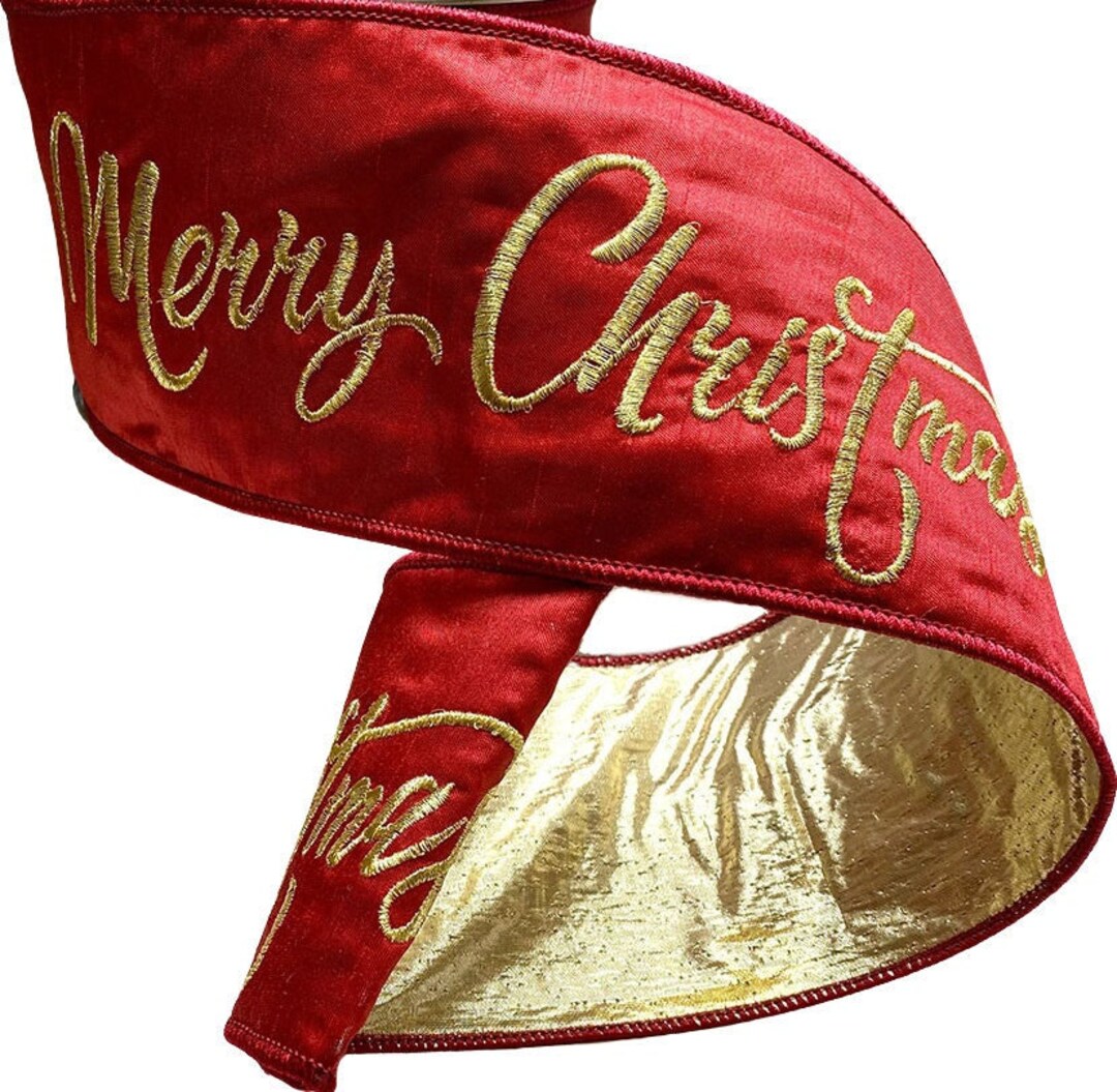 LUXE Designer Ribbon - 4" X 10yds Ribbon, Embroidered Gold "merry ...