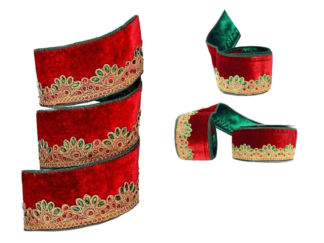 LUXE Designer Ribbon - 2.5" X 5yds Ribbon, Red Velvet Ribbon, Jeweled ...