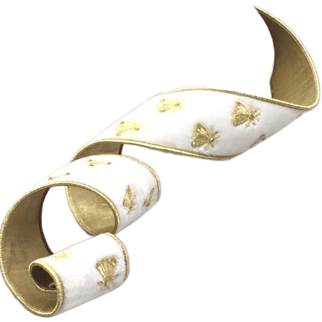 LUXE Designer Ribbon - 2.5" X 5yds Ribbon, White Velvet Ribbon W/bees ...