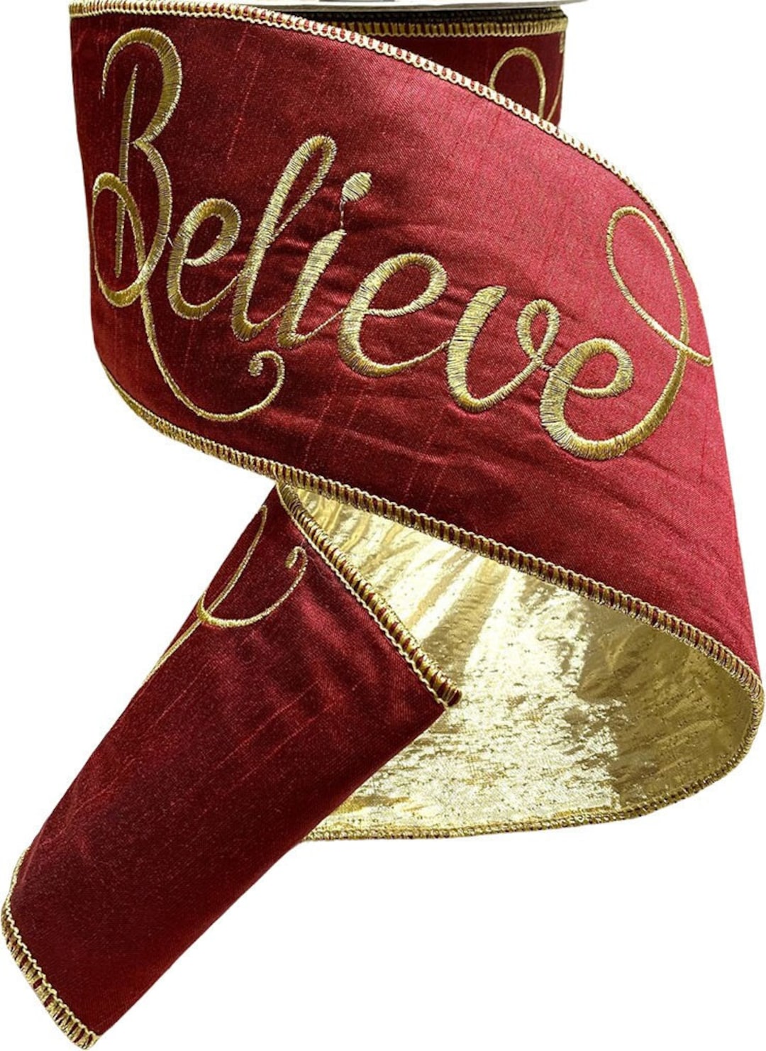 LUXE Designer Ribbon - 4" X 10yds Ribbon, Embroidered Gold "believe ...