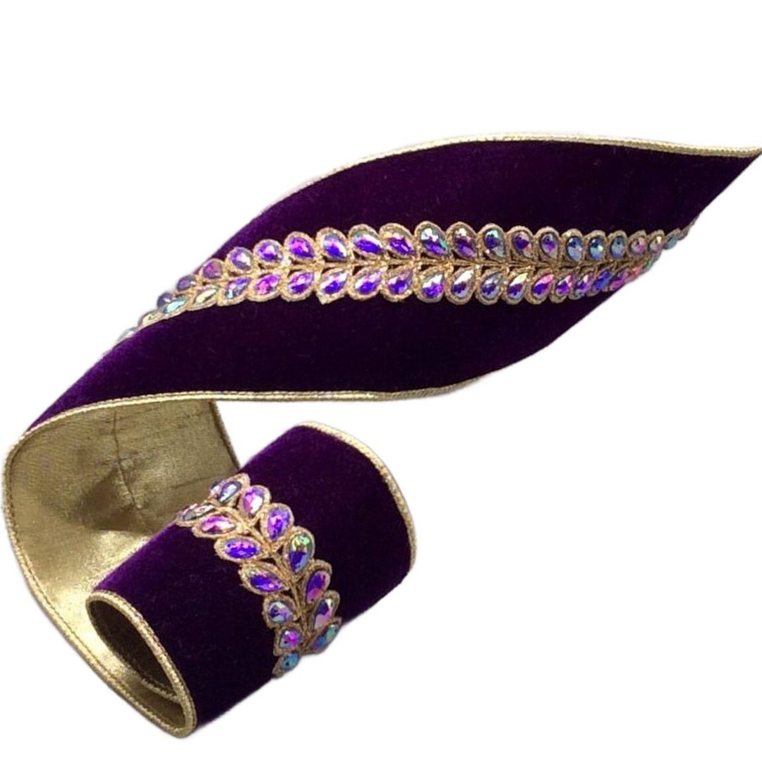 LUXE Designer Ribbon 4 X 5yds Ribbon, Purple Velvet Ribbon, Jeweled ...