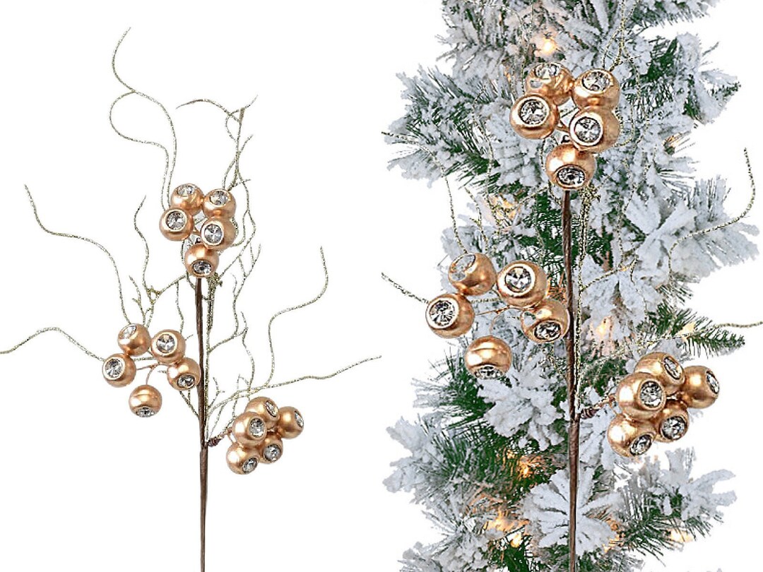 Luxe-glam Gold Twig Pod Stem W/clear Sparkle Faceted Centers & Platinum ...