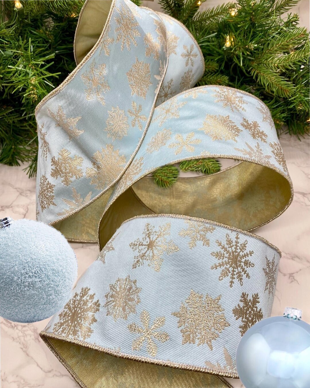 LUXE Designer Ribbon - 4" X 10yds Ribbon, Blue Snowflake Ribbon, Gold ...