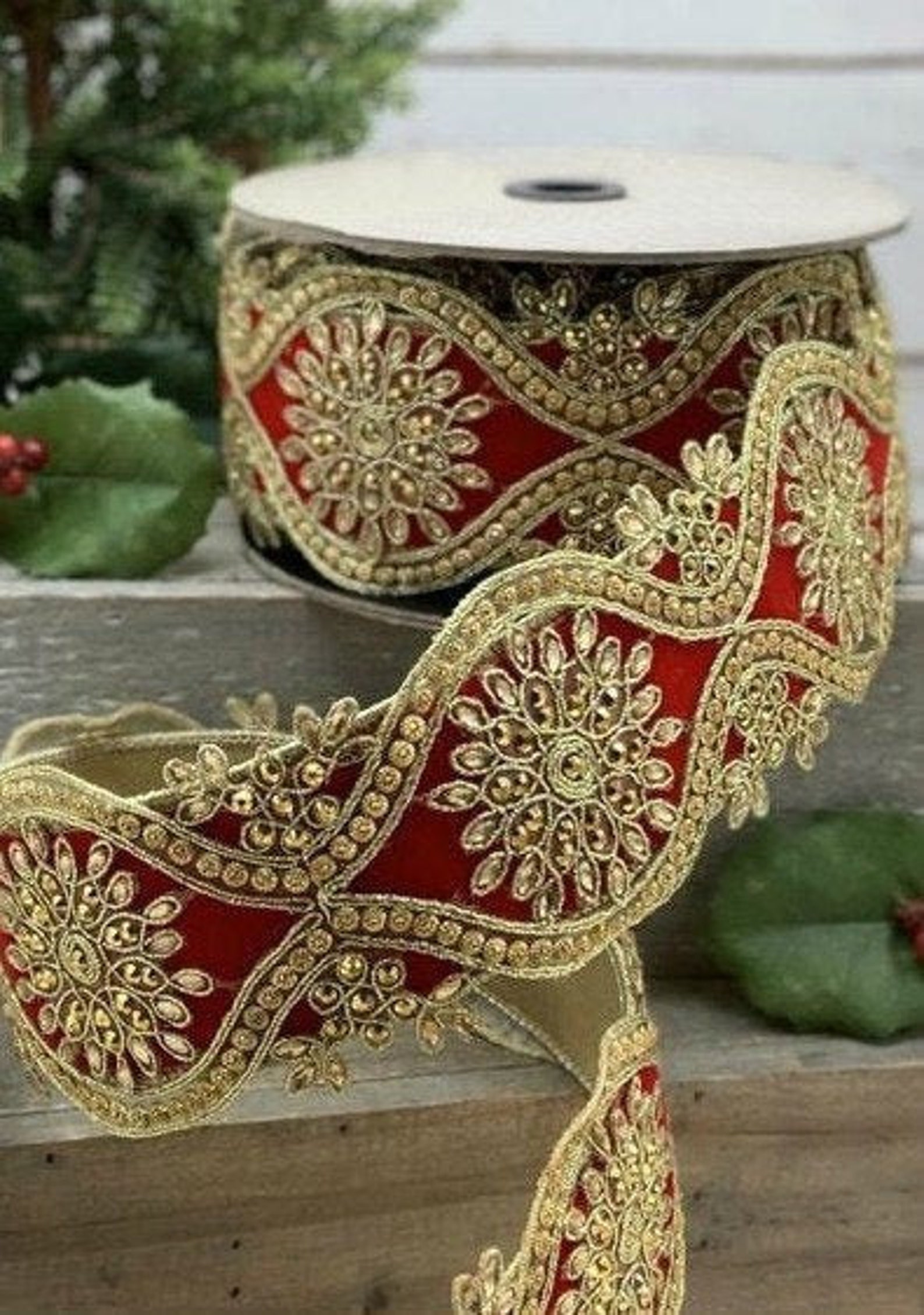LUXE Designer Ribbon: 3 X 5yds Embroidered Gold - Etsy