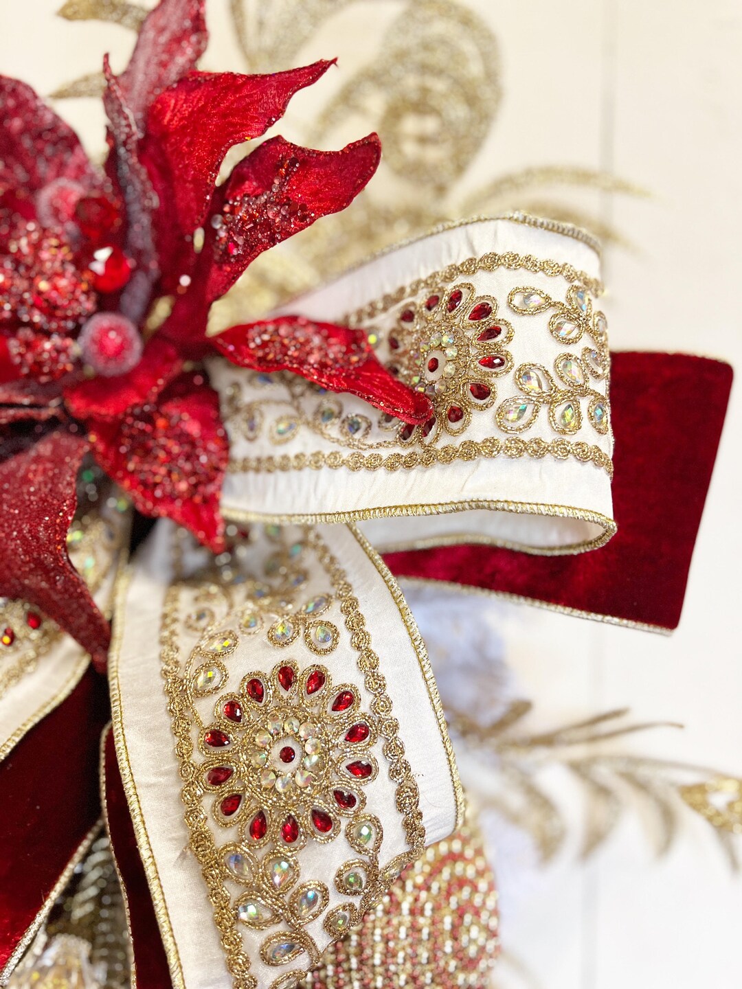 LUXE Designer Ribbon - 4" X 5yds Ribbon, White Ribbon, Jeweled Ribbon ...