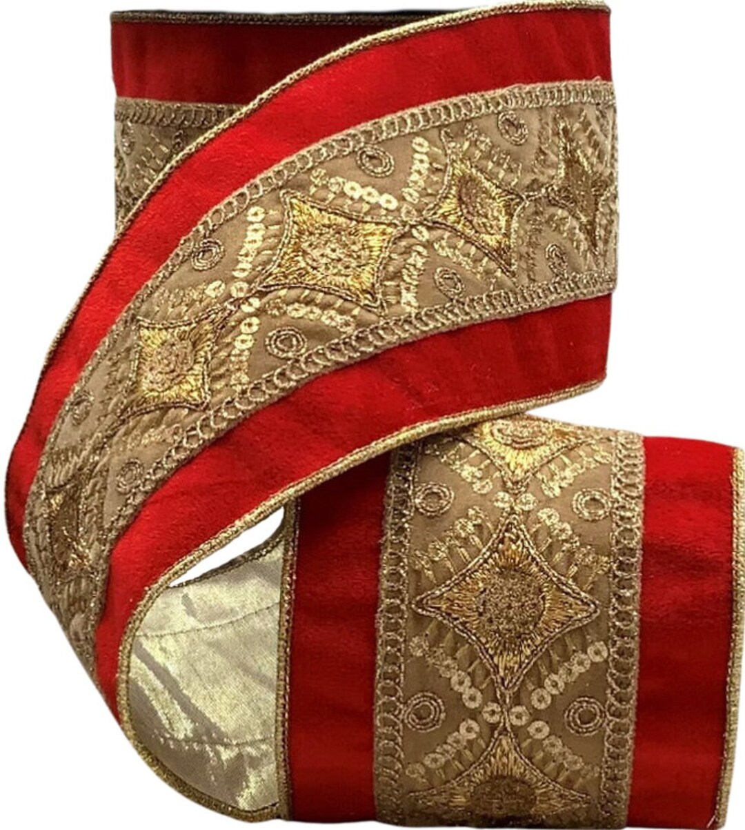LUXE Designer Ribbon: 4 X 5yds Embroidered Gold Thread - Etsy UK