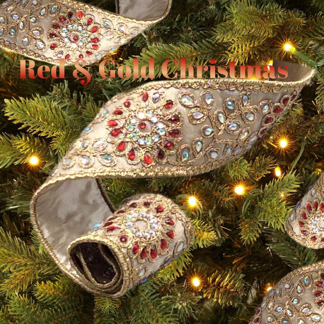 LUXE Designer Ribbon - 2.5" X 5yds Ribbon, Gold Ribbon, Jeweled Ribbon ...