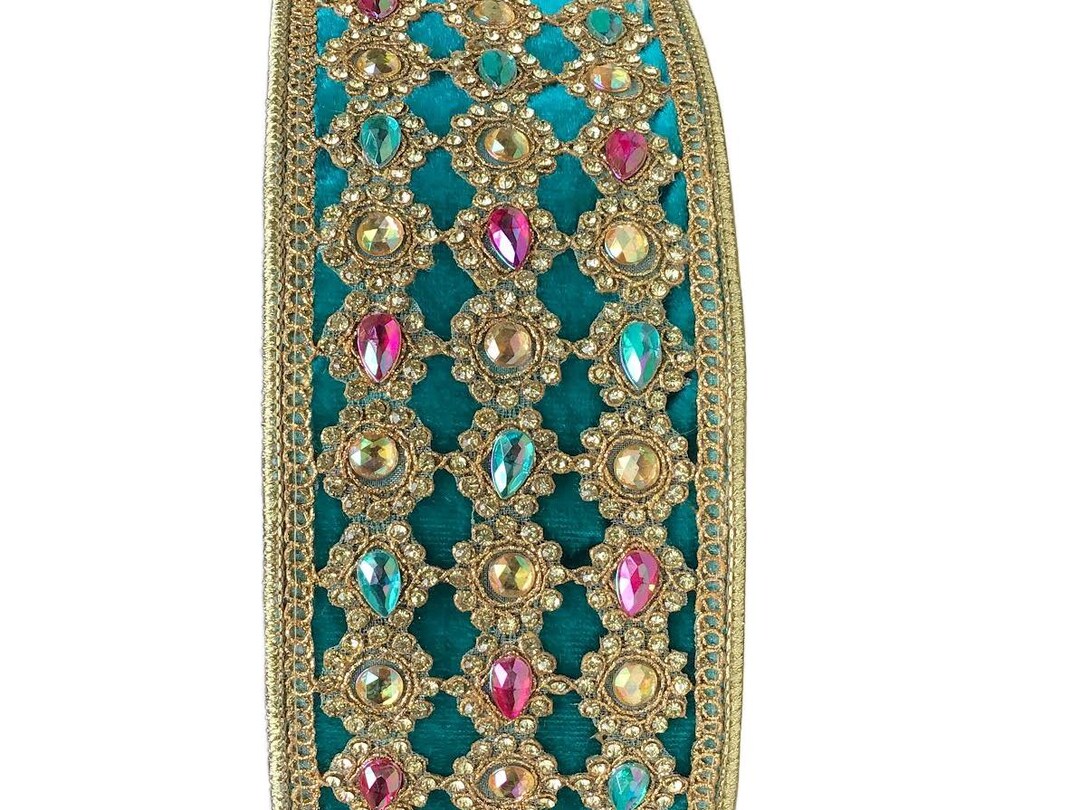 LUXE Designer Ribbon - 5 Yards, 3 Inch, Gold Ribbon, Peacock Blue ...