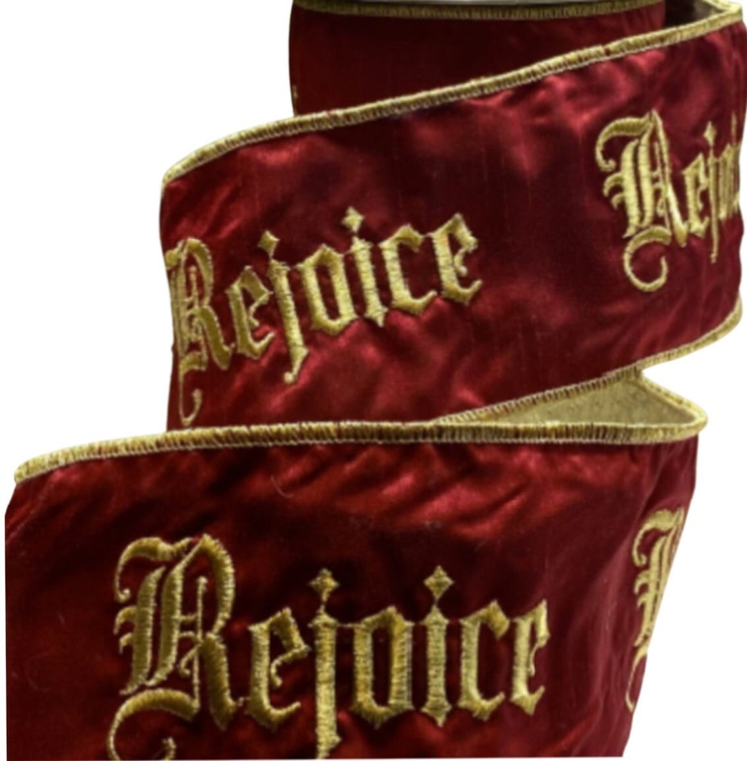 LUXE Designer Ribbon - 4" X 10yds Ribbon, Embroidered Gold "rejoice ...