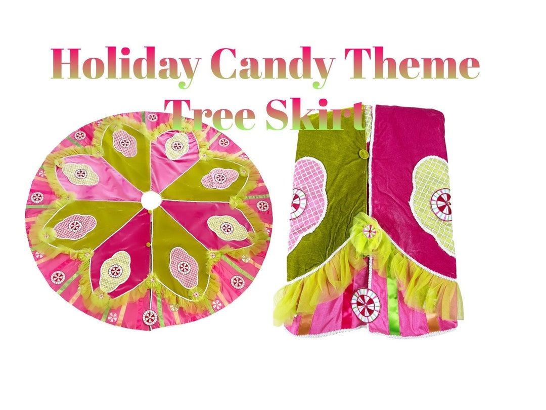 LUXE Designer Ribbon Velvet Tree Skirt, Pink & Green Tree Skirt, Candy ...