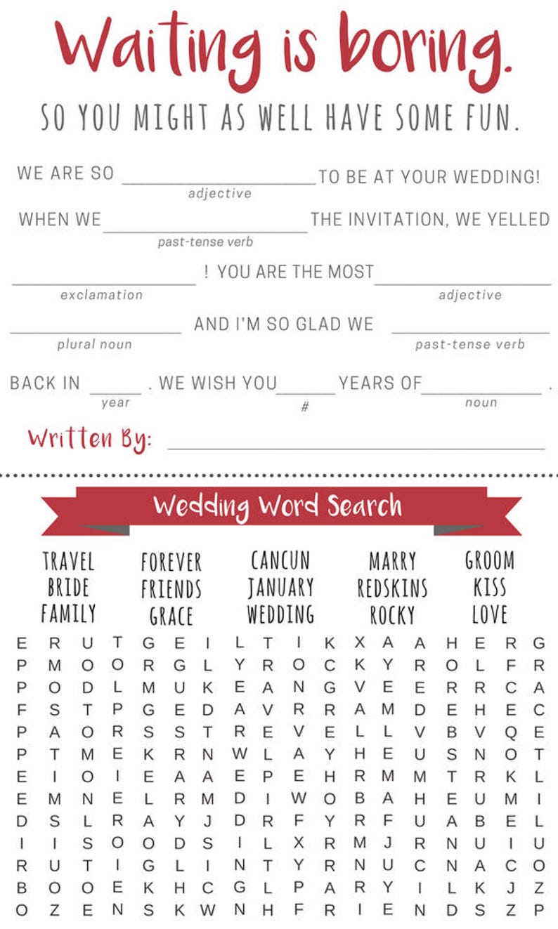 Fun Infographic Wedding Program / Games & Activities / Word | Etsy