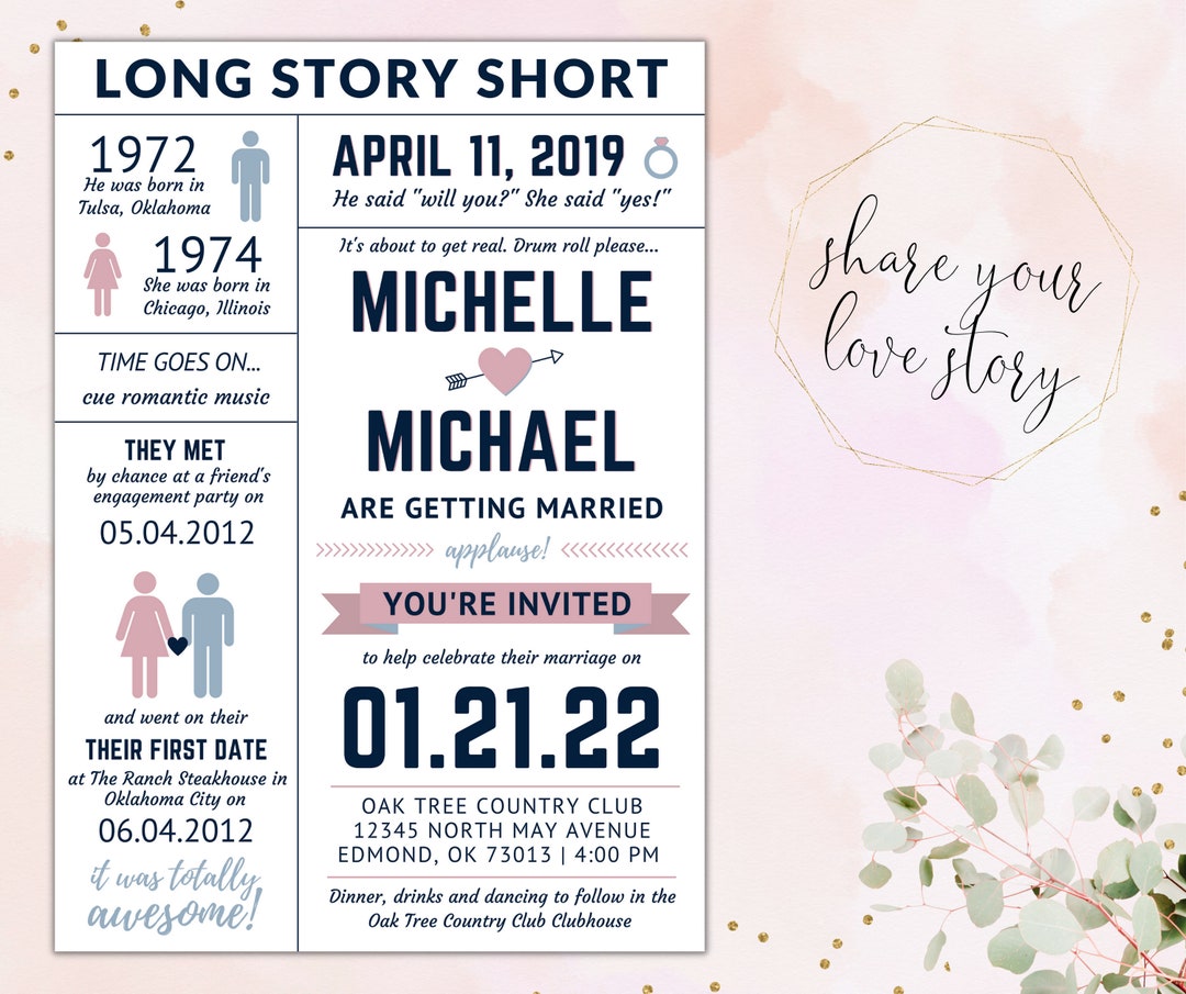 Printable Wedding Invitation / Our Love Story / Custom / Destination ...