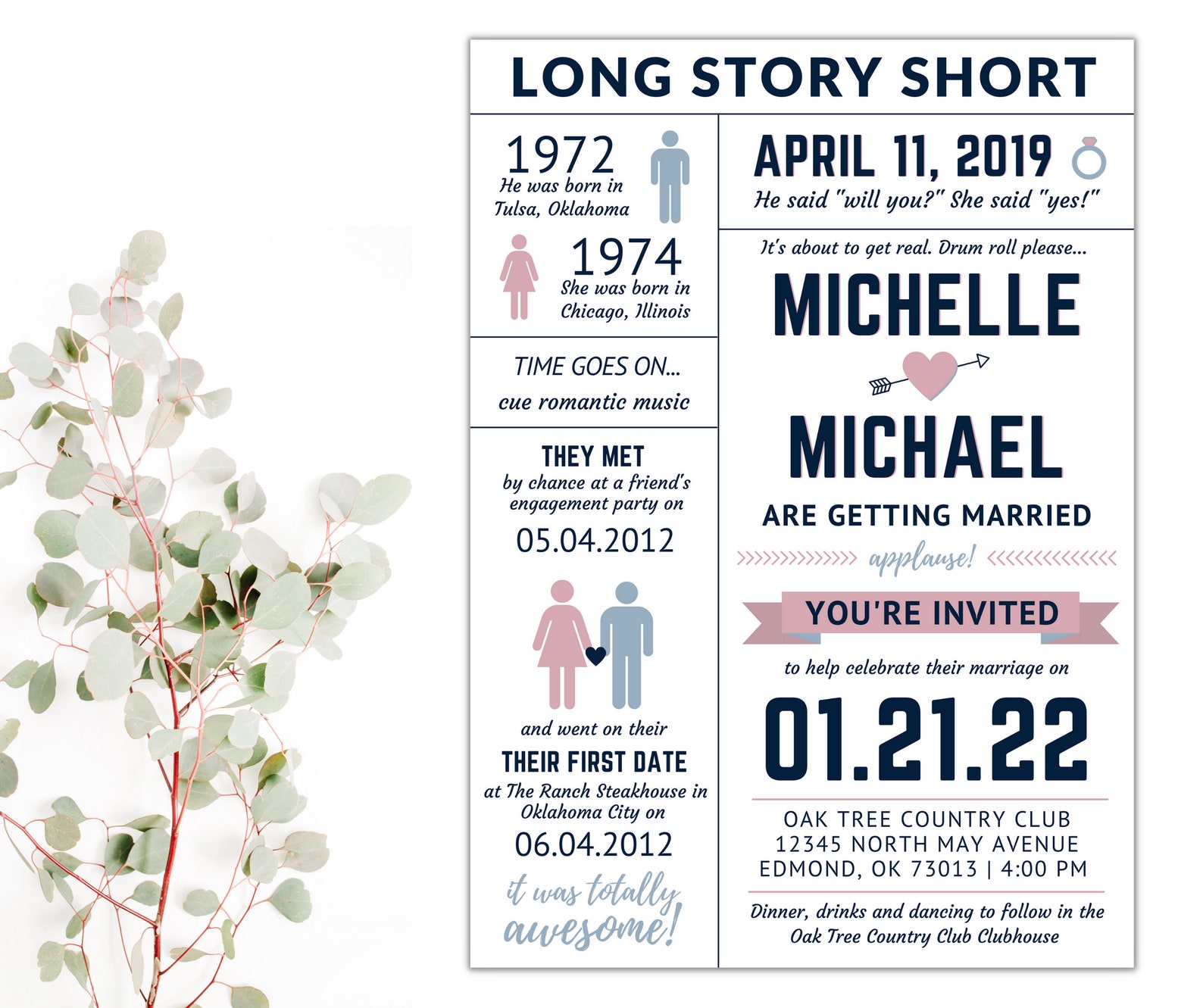 Printable Wedding Invitation / Our Love Story / Custom / Destination ...