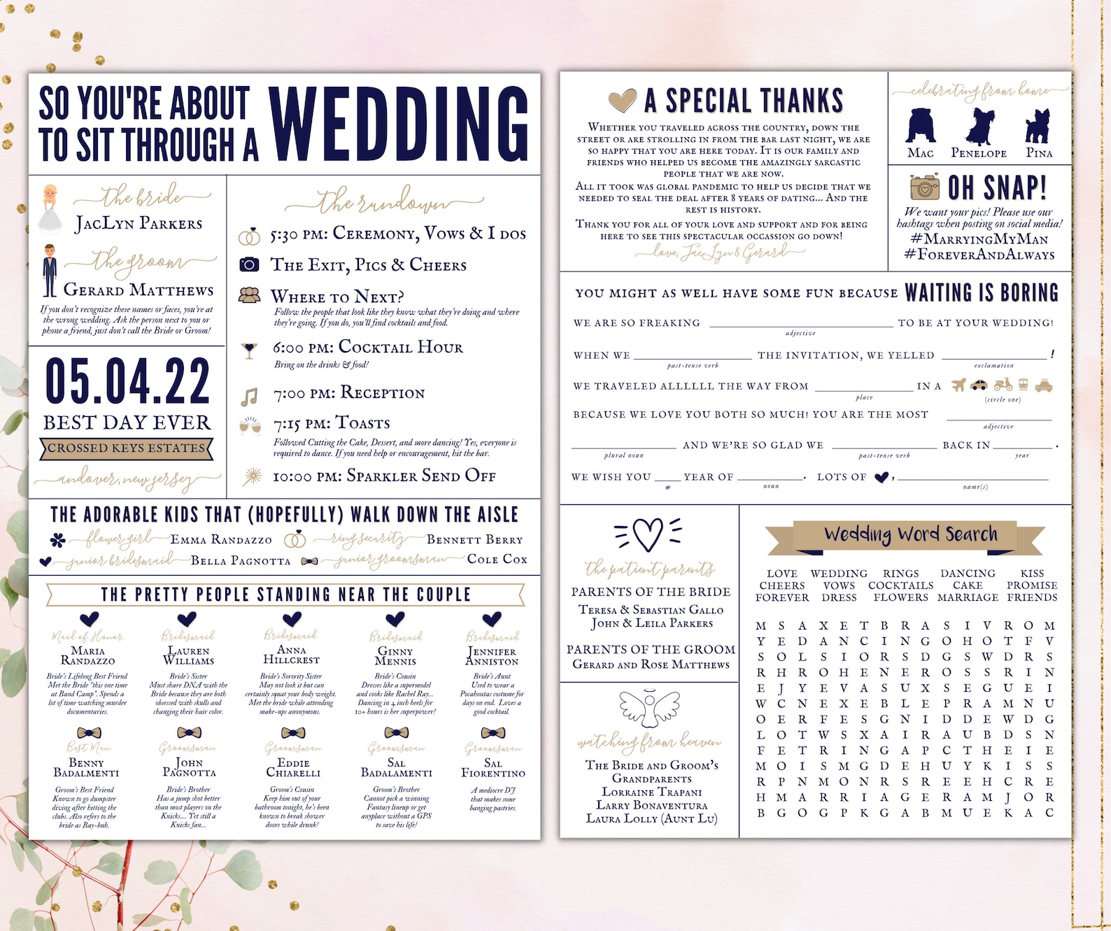 Funny Infographic Wedding Program / Games & Activities / Word Search ...