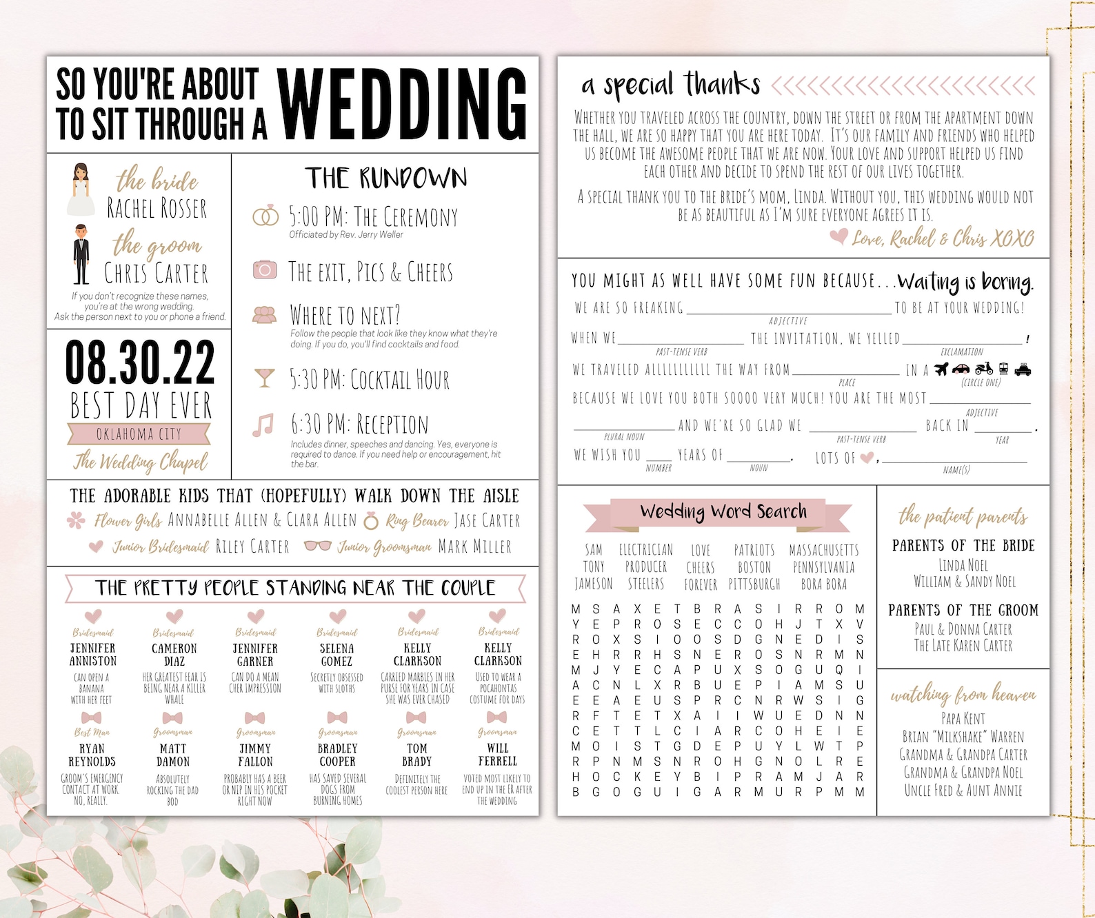 Funny Infographic Wedding Program / Games & Activities / Word | Etsy