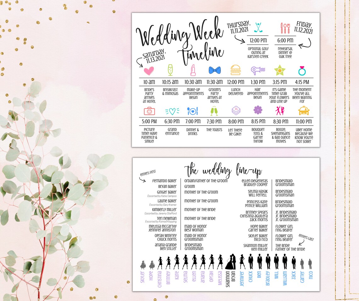 Wedding Week Timeline / Schedule of Events / Itinerary / - Etsy
