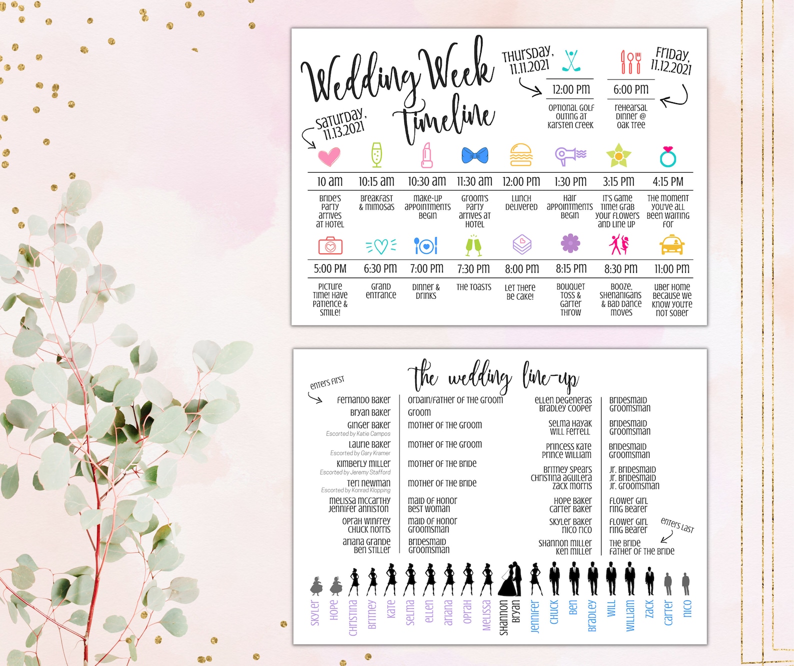 Wedding Week Timeline / Schedule of Events / Itinerary / Wedding Party ...