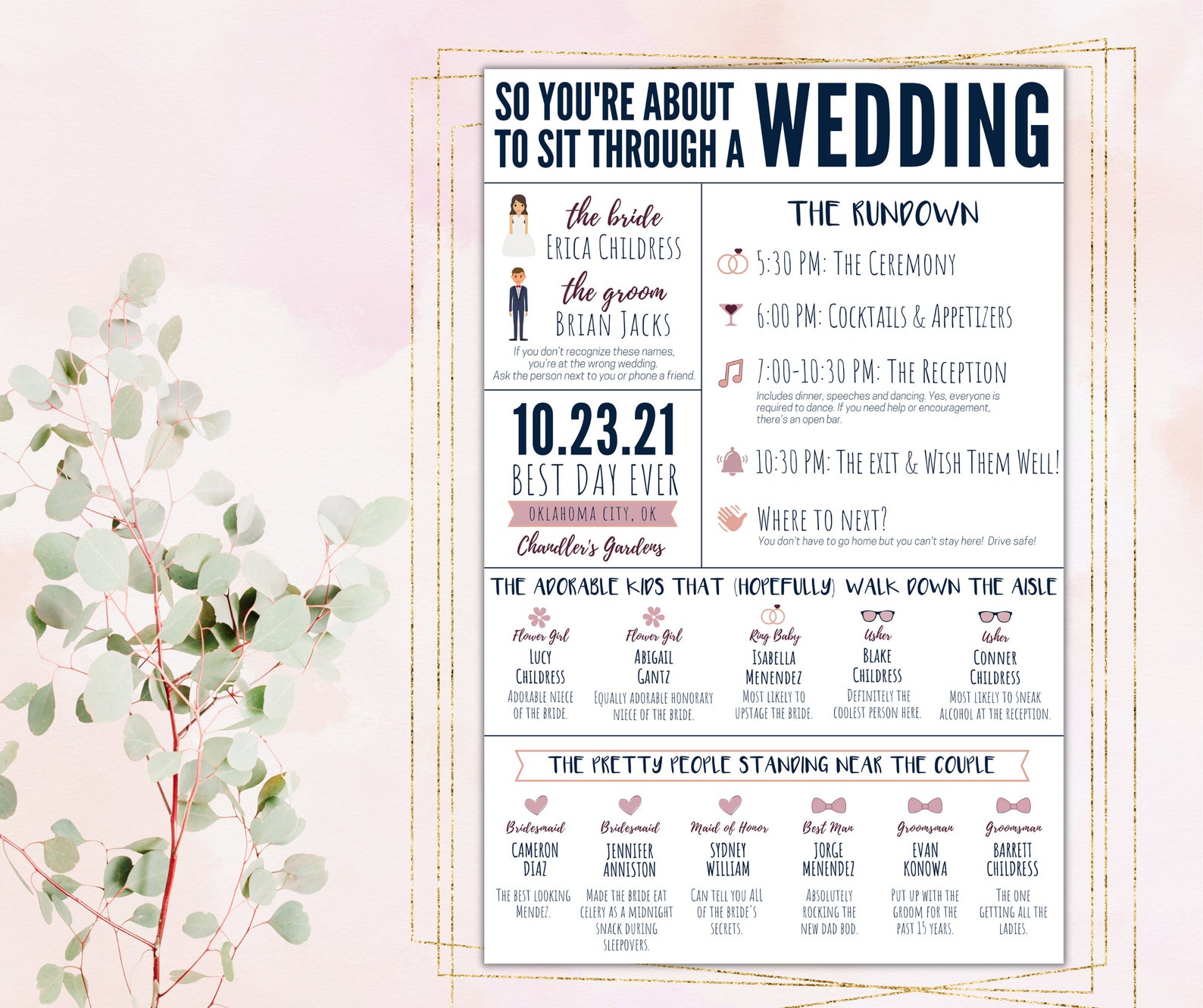 Funny Infographic Wedding Program / Front Only / Printable / 6x9" / 5 ...