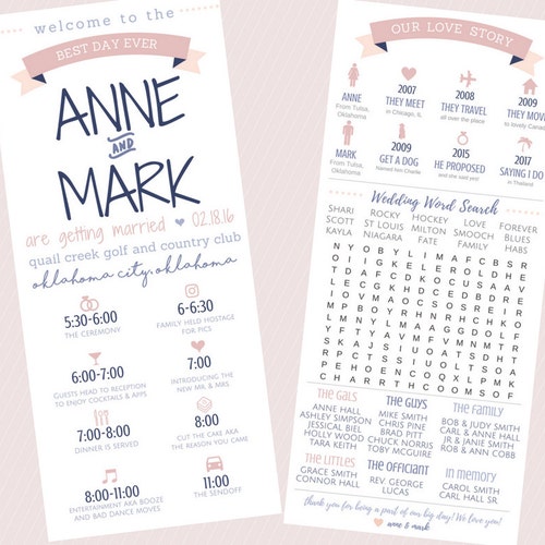 Infographic Wedding Program Template Editable Reception | Etsy