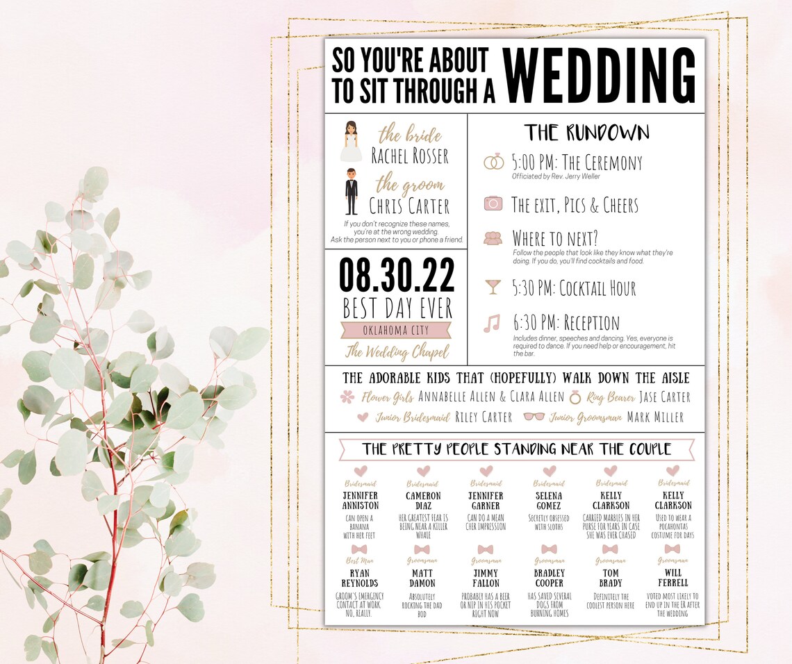 Funny Infographic Wedding Program / Front Only / Printable / - Etsy