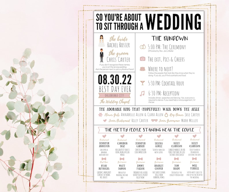 Funny Infographic Wedding Program / Front Only / Printable / - Etsy