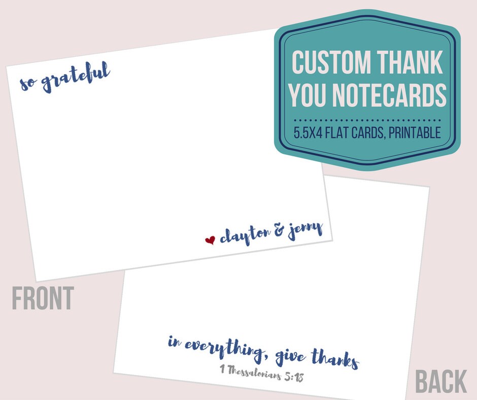 Custom Thank You Printable Note Card / Front and Back / - Etsy