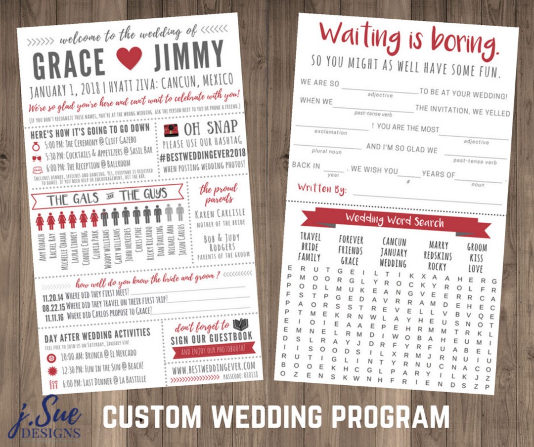 Fun Infographic Wedding Program / Games & Activities / Word Search ...