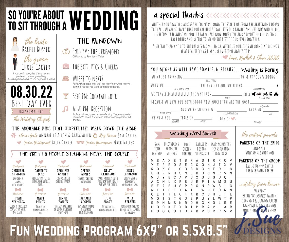 Funny Infographic Wedding Program / Games & Activities / Word | Etsy