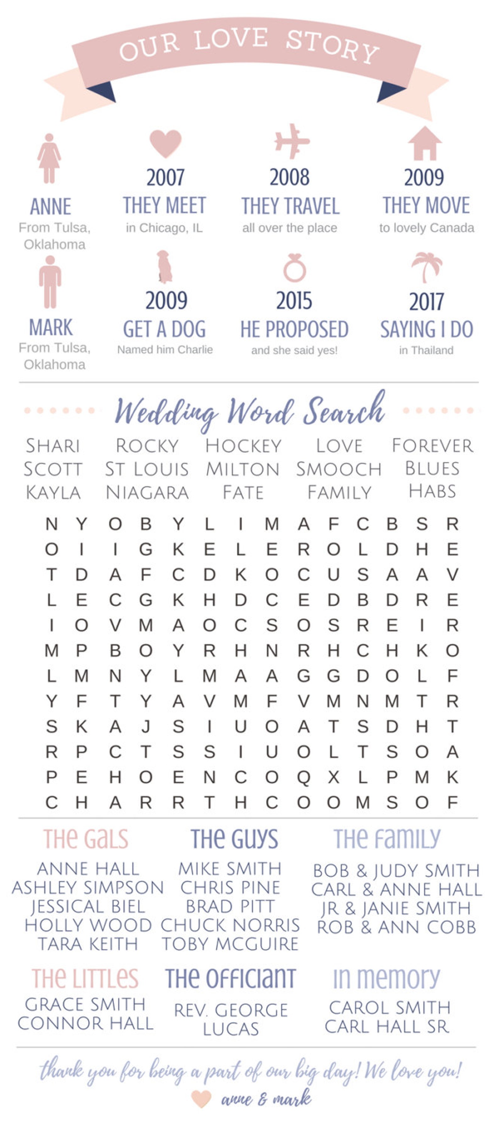 Fun Infographic Wedding Program / Games & Activities / Word Search ...