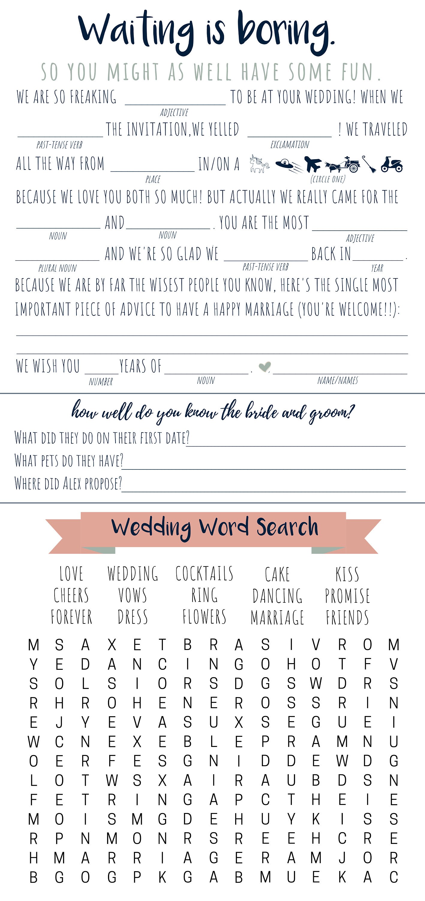 Funny Infographic Wedding Program / Games & Activities / Word Search ...