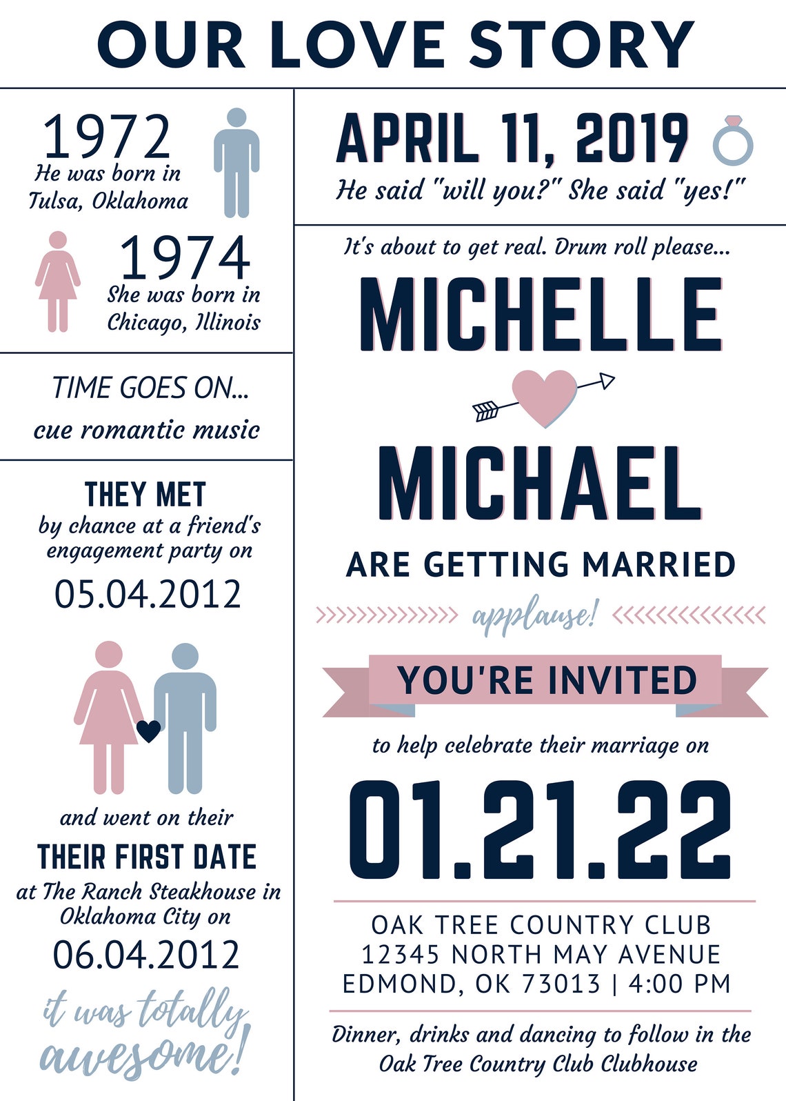 Printable Wedding Invitation / Our Love Story / Custom / Destination ...