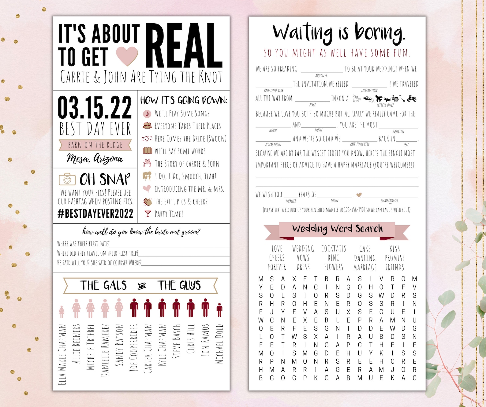 Funny Infographic Wedding Program / Games & Activities / Word Search ...