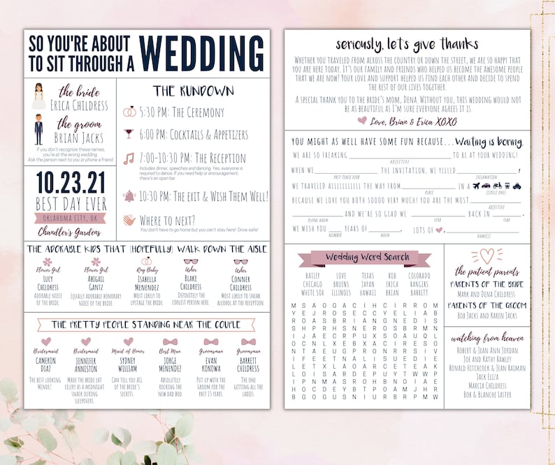 Funny Infographic Wedding Program / Games & Activities / Word - Etsy