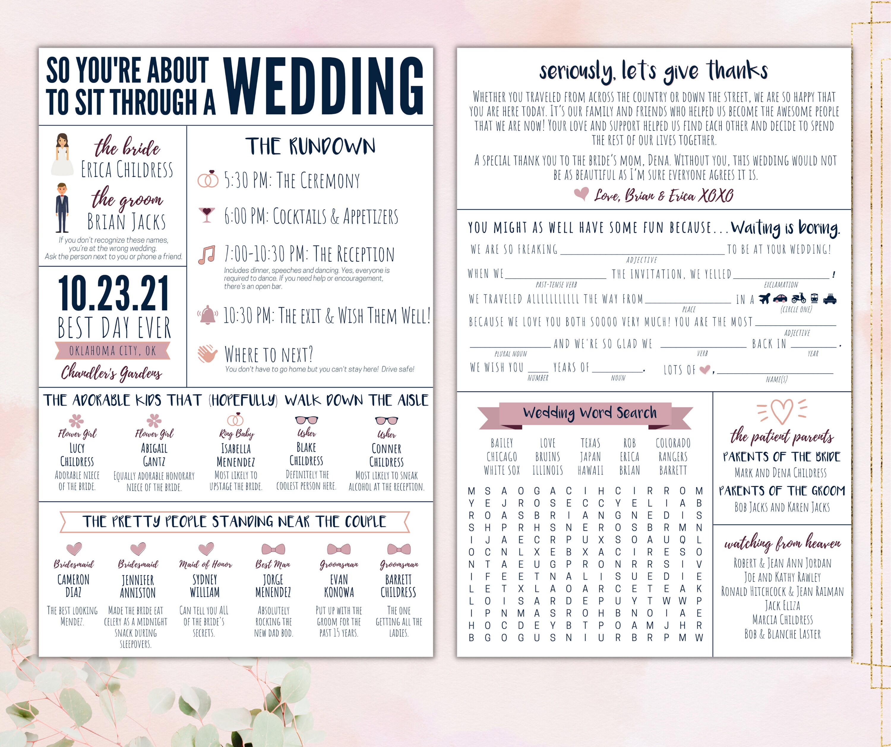 Funny Infographic Wedding Program / Games & Activities / Word - Etsy Canada