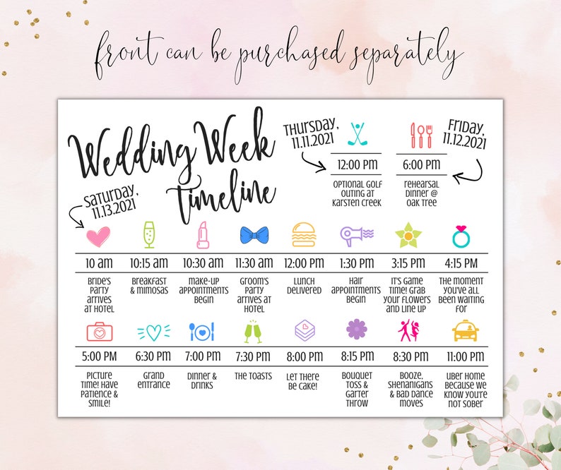 Wedding Week Timeline / Schedule of Events / Itinerary / - Etsy