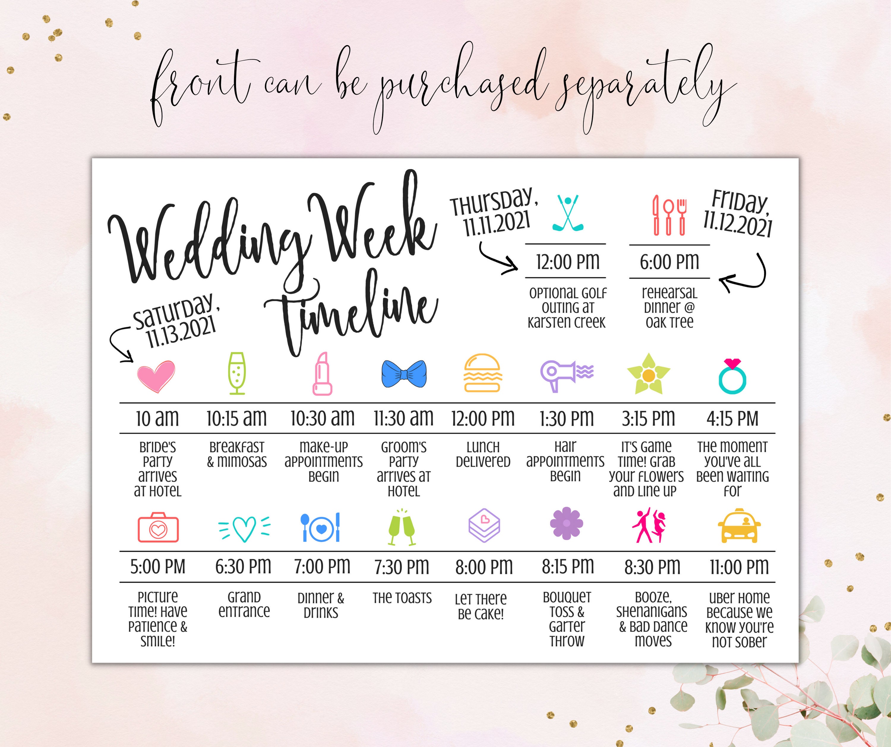 Wedding Week Timeline / Schedule of Events / Itinerary / - Etsy