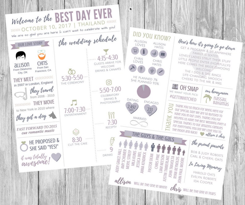 Funny Infographic Wedding Program / Timeline / Schedule / Our - Etsy Canada