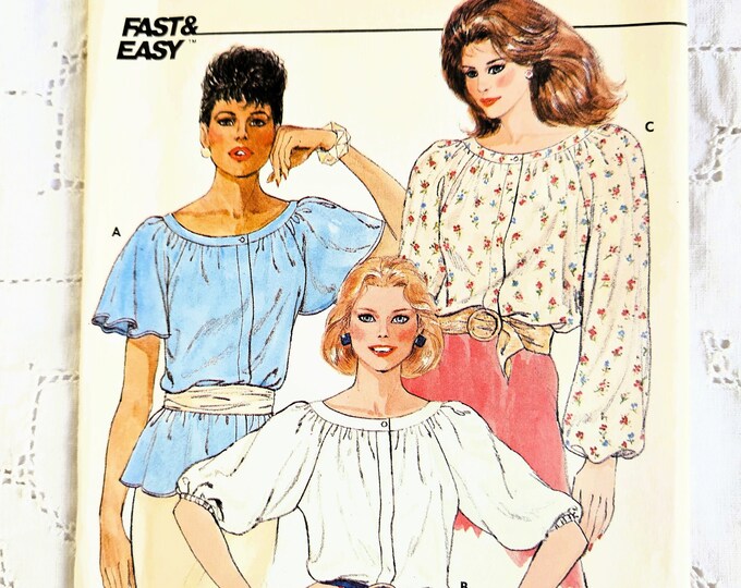 80s Button Front Peasant Blouse, Raglan Sleeve Variations, Neckline ...