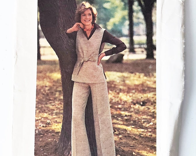 70s Two-piece Outfit, Tabard Belted Vest, Straight Leg Pants, Easy to ...