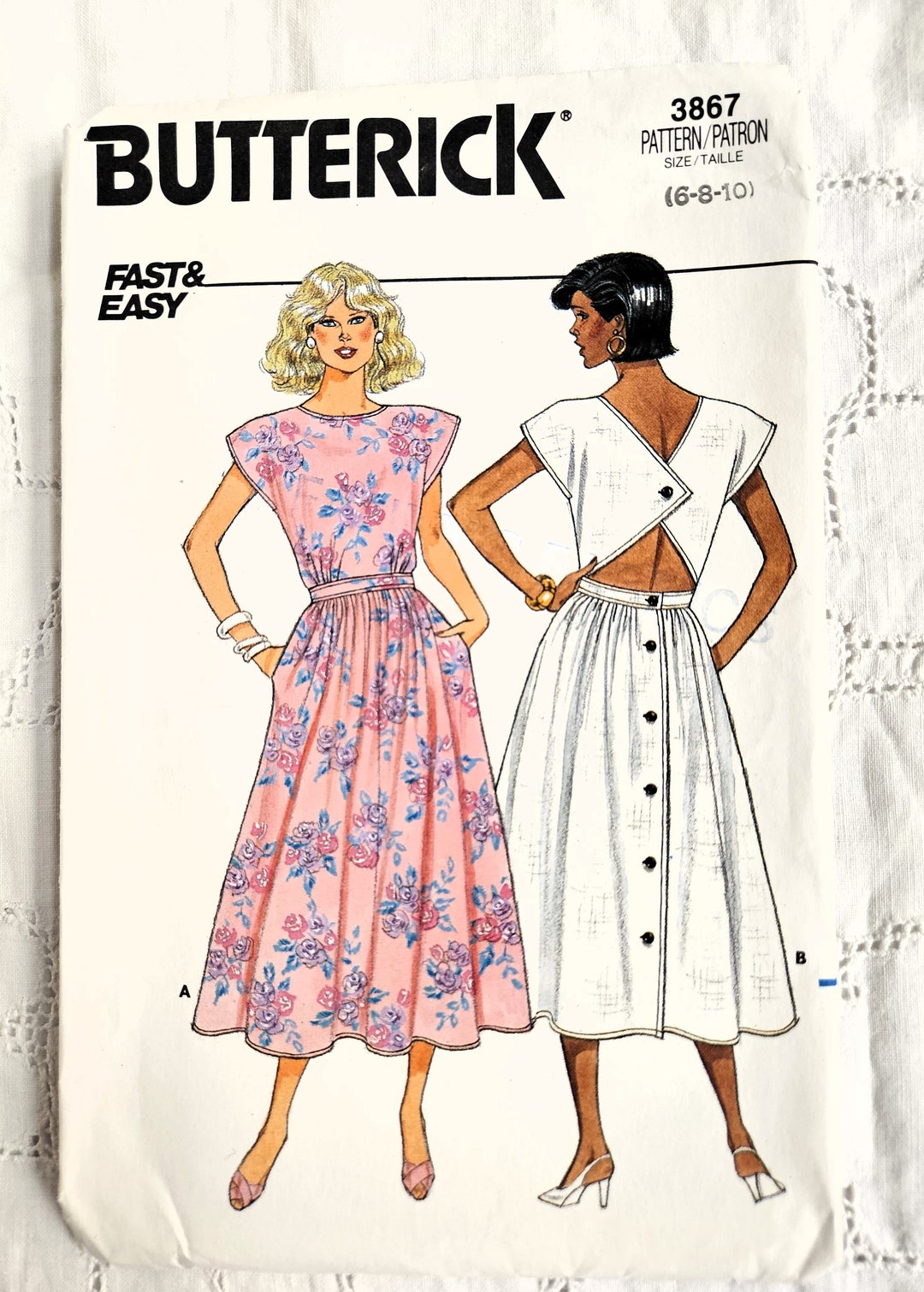 Retro 80s Midi Dress, Fitted Bodice and Flared Skirt, Back Cut-out ...