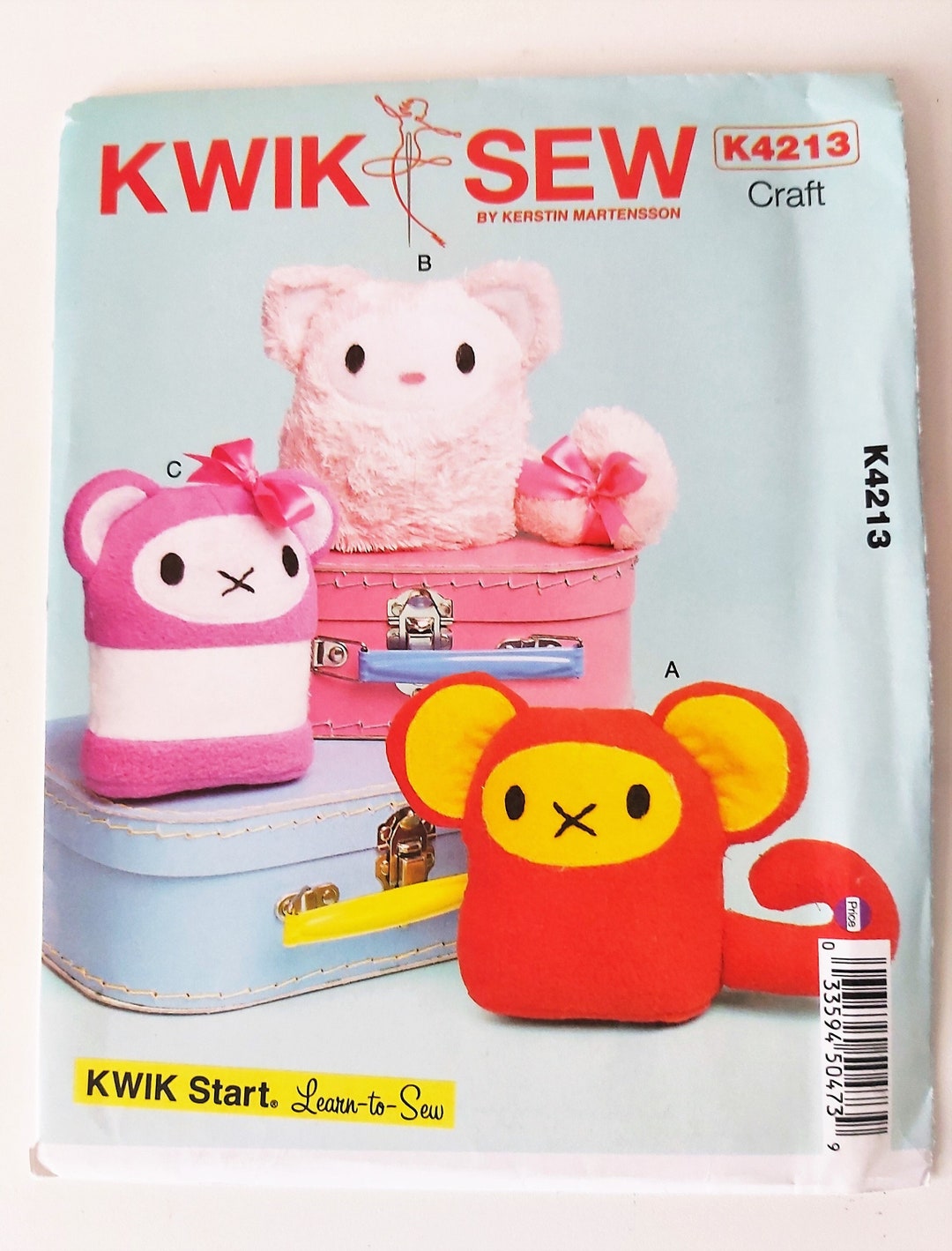 Learn to Sew Soft Toys, 5 Fleece Monkey, Cat or Panda Bear, Fabric ...