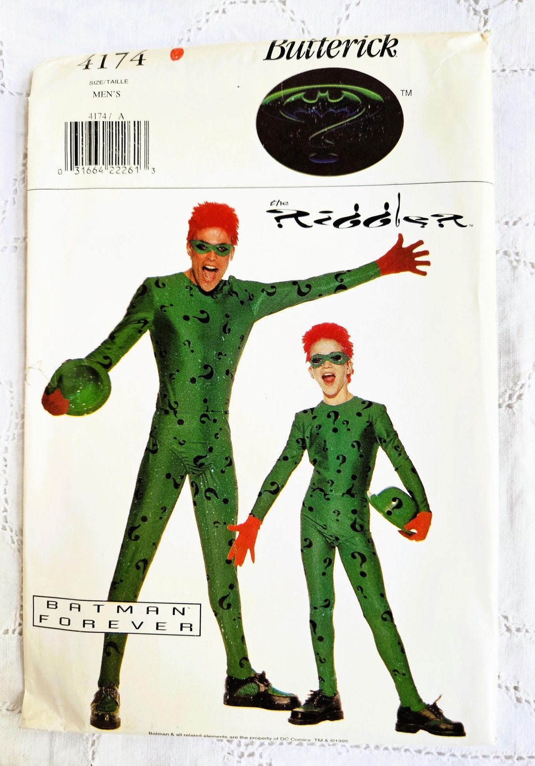 90s Men's Riddler Costume, Fitted Jumpsuit With Briefs & Mask, Batman ...