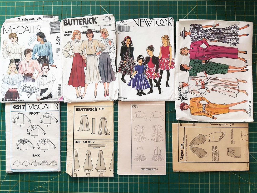Retro 80s Empty Sewing Pattern Envelopes & Instructions, Paper Ephemera ...