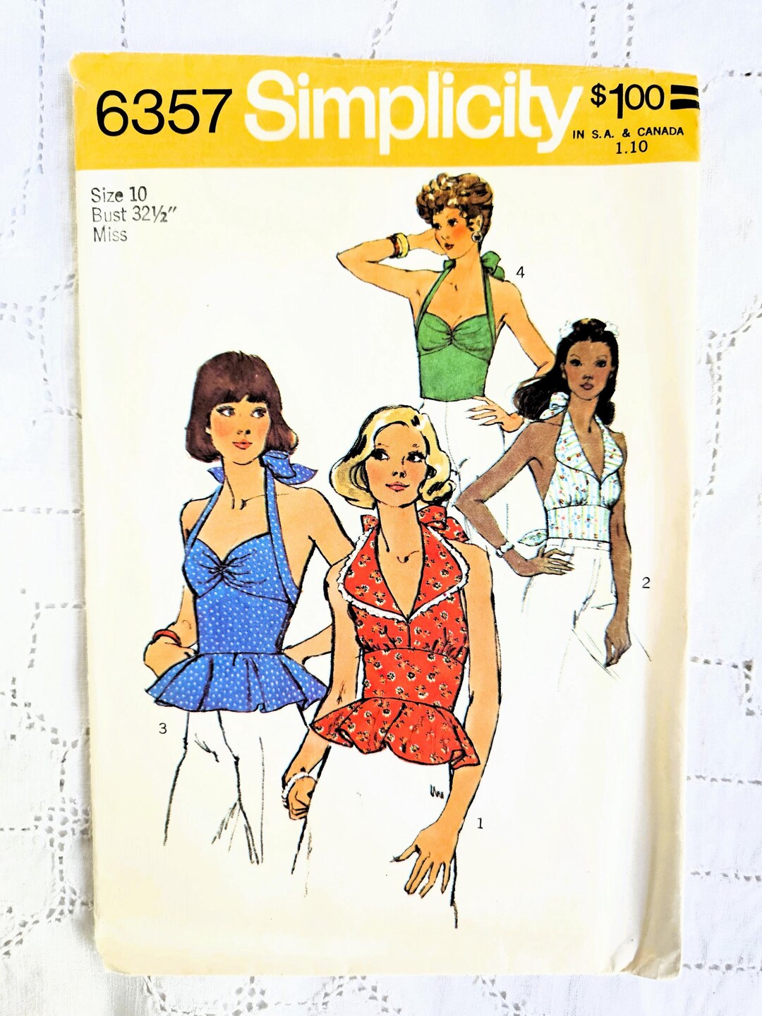 Retro 1970s Halter Top in 4 Variations Including Peplum, Sweetheart ...