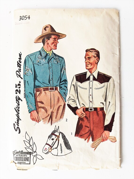 Men's Vintage 40s Western Shirt Urban Cowboy Look Piping | Etsy