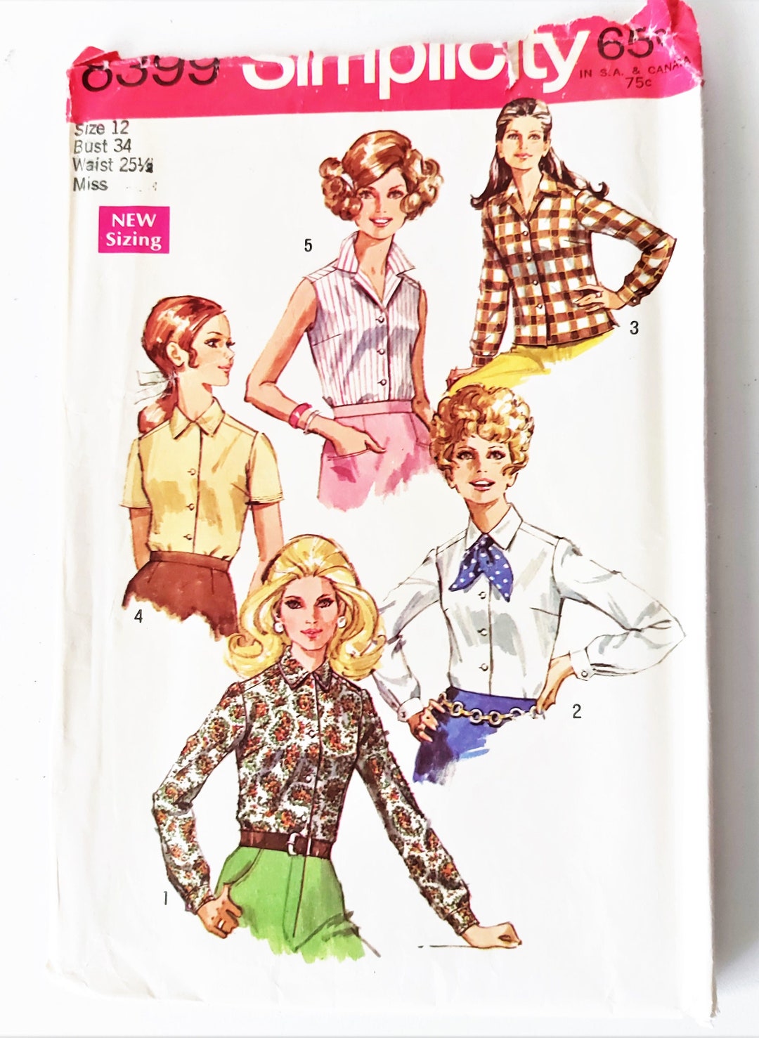 Classic 60s Blouses, Notched Collar, Side Seam Slits, Sleeve Options ...